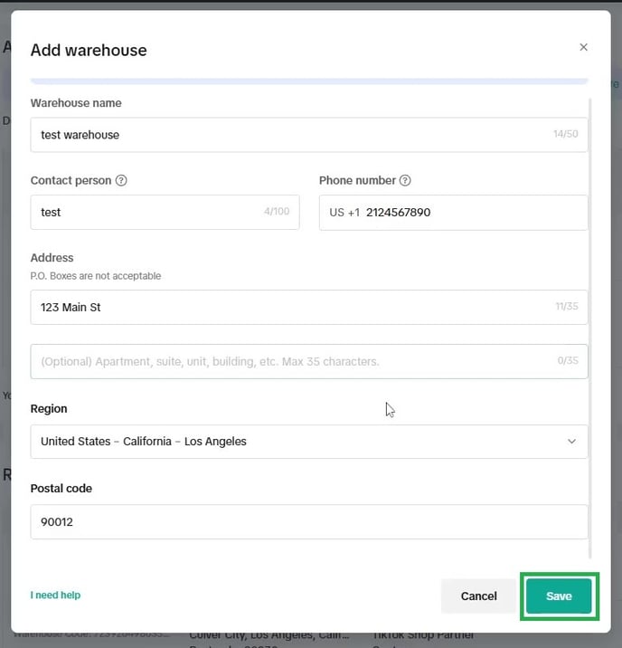 How do I set up Shipping and Return Warehouses in TikTok Shop?